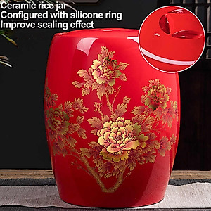 Food Storage Jar & Ceramic Rice Jar With Lid, Household Rice Storage Box - Kitchen Household Sealed Jar With Lid, Classic Food Dispensers, Large Food Storage Container For Rice, Flour, Pet Food(Red,Ca
