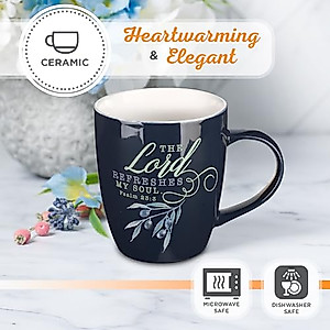Christian Art Gifts Ceramic Coffee & Tea Mug 13 oz Microwave/Dishwasher Safe Scripture Mug for Women: The Lord Refreshes My Soul - Psalm 23:3 Inspirational Bible Verse with Olive Branch