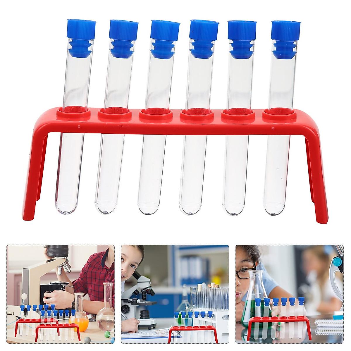 Plastic Test Tube Set with Rubber Stoppers and Plastic Rack, Includes 12pcs Test Tube and 2pcs Storage Stand, Science Learning Tools, Test Tube Vial Shot Plastic Holder Rack