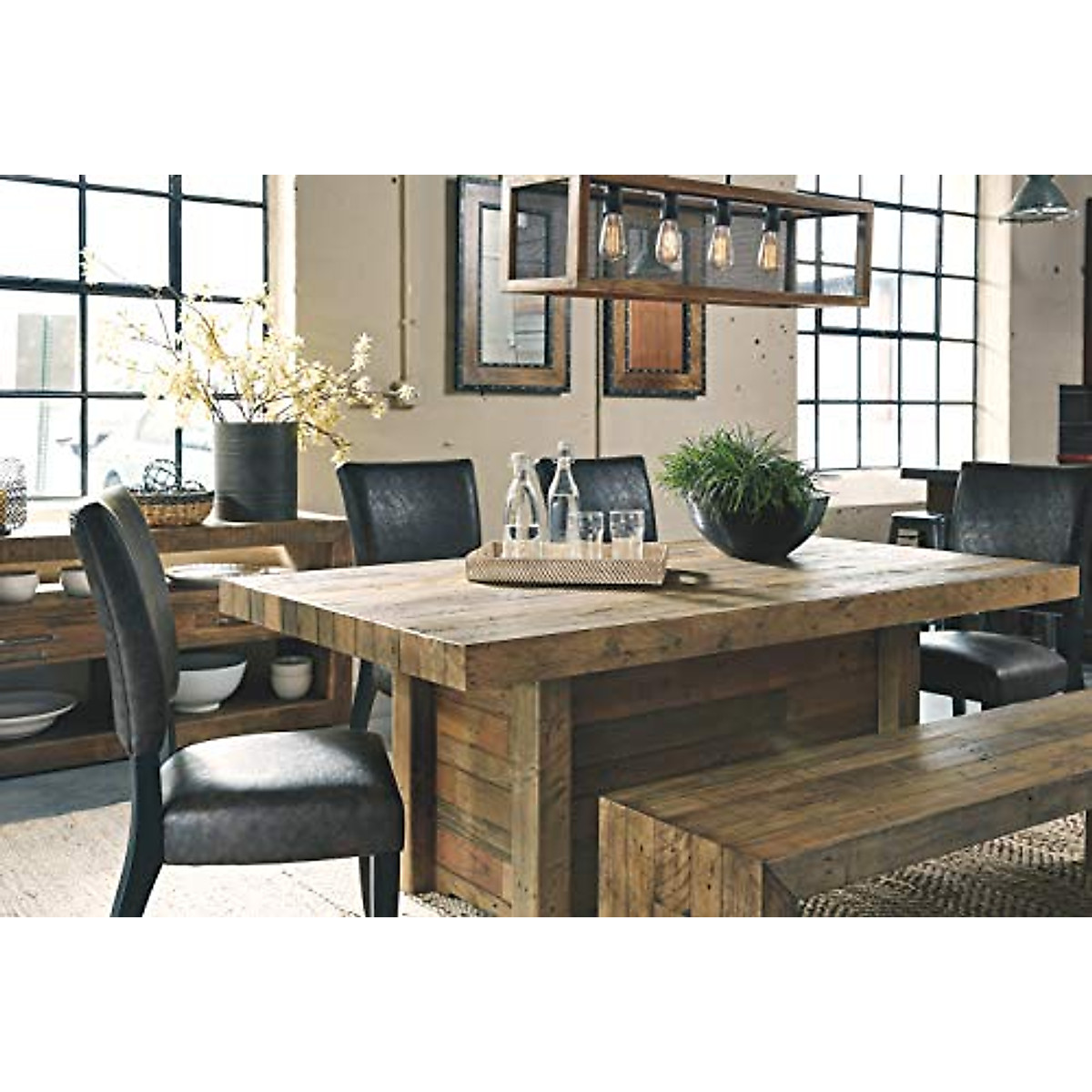 Signature Design by Ashley Sommerford Rustic Wood Dining Room Long Bench, Brown