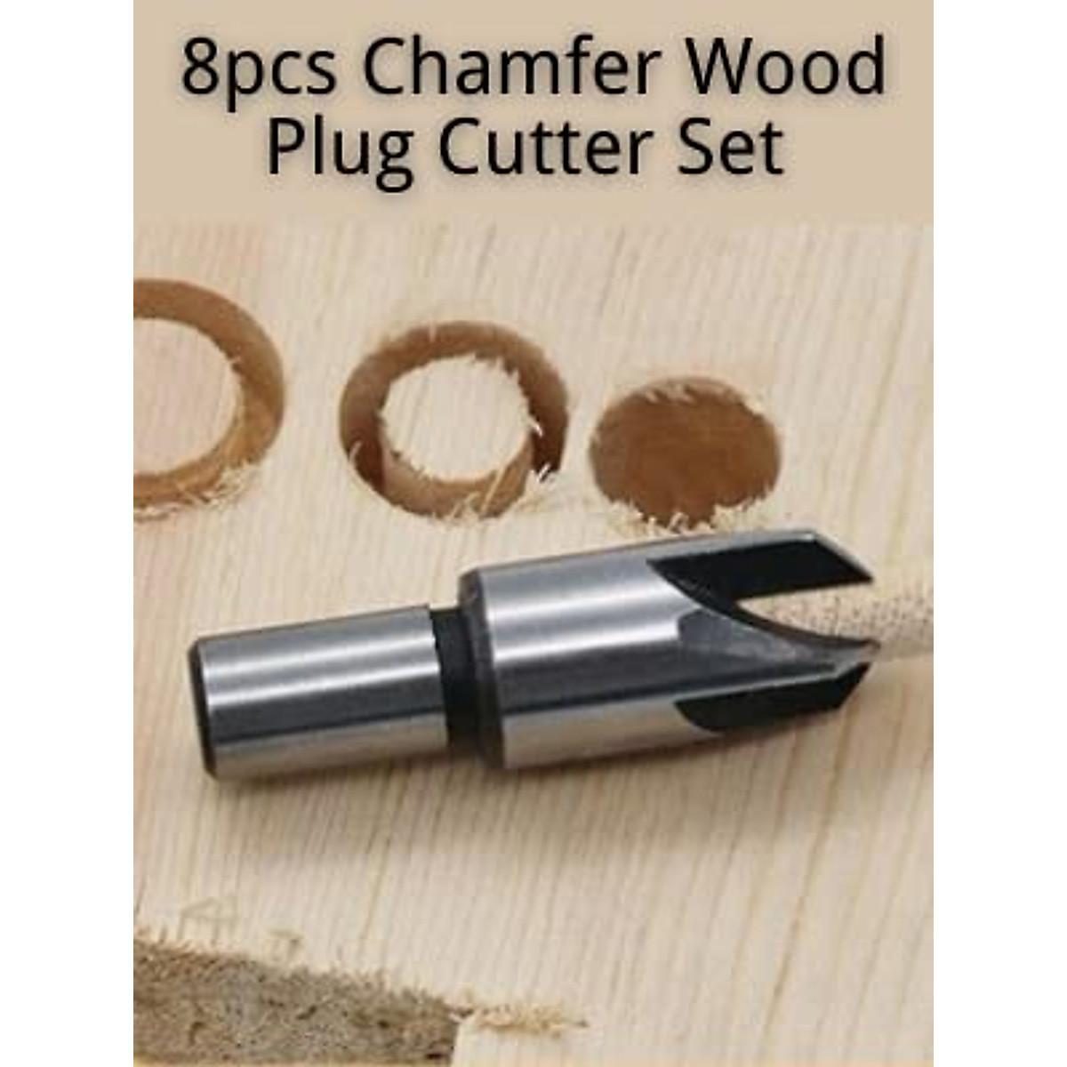 8 Pcs Chamfer Wood Plug Cutter Drills Straight & Tapered Taper Claw Type Drill Bits 5/8" 1/2" 3/8" 1/4" Woodworking Cutting Tool