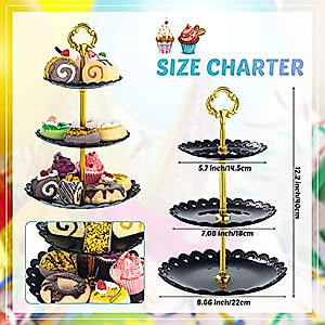 4 Sets 3 Tier Plastic Cupcake Stand Dessert Plates Mini Cake Fruit Candy Display Tower Reusable Tiered Snack Serving Tray Black Gold for Wedding Tea Party Decor