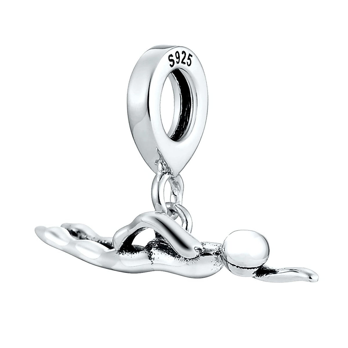 925 Sterling Silver Pendant Charm Bead For Pandora & Similar Charm Bracelets or Necklaces (Swim Swimmer Swimming)