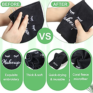 45 Pcs Makeup Remover Towels 13 x 13 Inches Reusable Makeup Wash Cloth Facial Cleansing Cloths Face Towel Washcloths with Embroidery for Hand and Make Up (Black with White Embroidery)