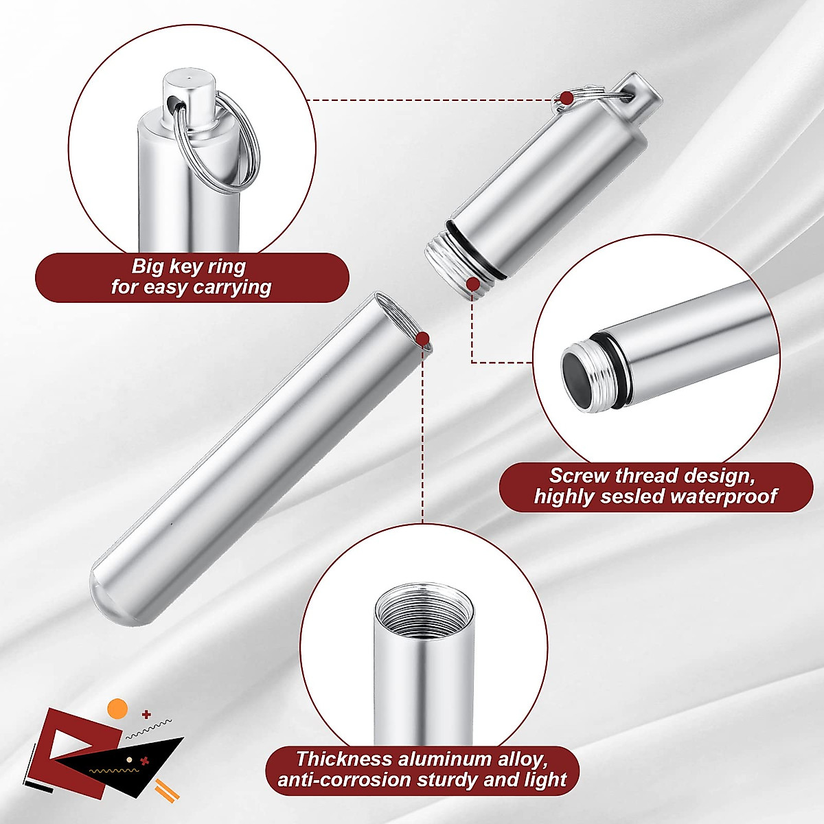 4 Pieces 2 Sizes Metal Portable Toothpick Holder, aluminum alloy Pocket Toothpick Holder Aluminum Waterproof Case Toothpick Container with Keychain for Outdoor Picnic and Camping (Silver, Black)