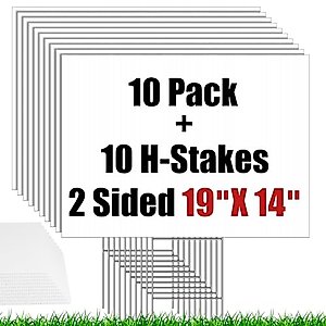 IKAYAS 10 Pack Blank Yard Signs with Stakes, Large Size 19 x 14 Inches White Garden Yard Signs Yard Sale Signs Corrugated Plastic Signs for Party Decorations,Garage Sale, Guidepost, Open House