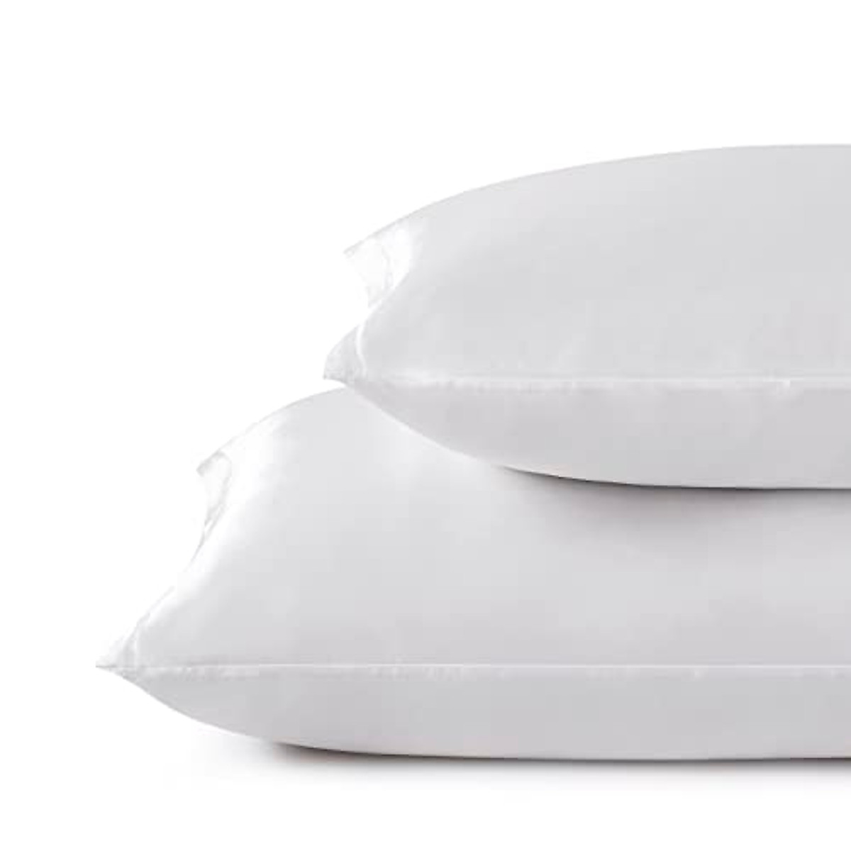 HommxJF White Satin Pillowcase Standard Set of 2 with Envelope Closure，White Silk Pillowcase for Hair and Skin (20x26)