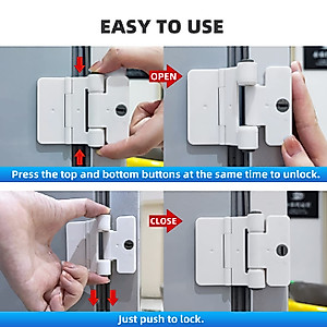 HonesaLoc Refrigerator Locks Double Button Fridge Lock with Keys Adhesive Baby Proofing Cabinet Locks Child Proof Freezer Door Lock Extra Secure Baby Safety File Drawer Lock