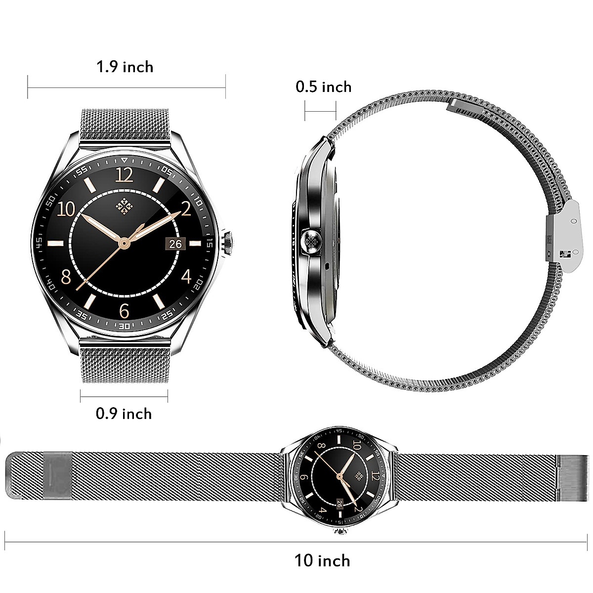 Pard Smart Watch with Make/Answer Calls, Music Contral/Player for iOS/Android Smartphone, Fitness Tracker with Heart Rate/Blood Pressure/Blood Oxygen Monitor for Men and Women, Silver