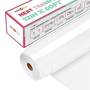 HTVRONT Heat Transfer Vinyl White Iron on Vinyl-12"x 60FT White HTV Vinyl Roll Easy to Cut & Weed for Heat Vinyl Design (White)