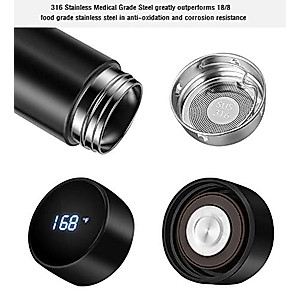 Coffee thermos,Coffee bottle,Tea Infuser Bottle,Smart Sports Water Bottle with LED Temperature Display,Double Wall Vacuum Insulated Water Bottle, Stay Hot for 24 Hrs,Cold for 24 Hrs (black, 16 oz)