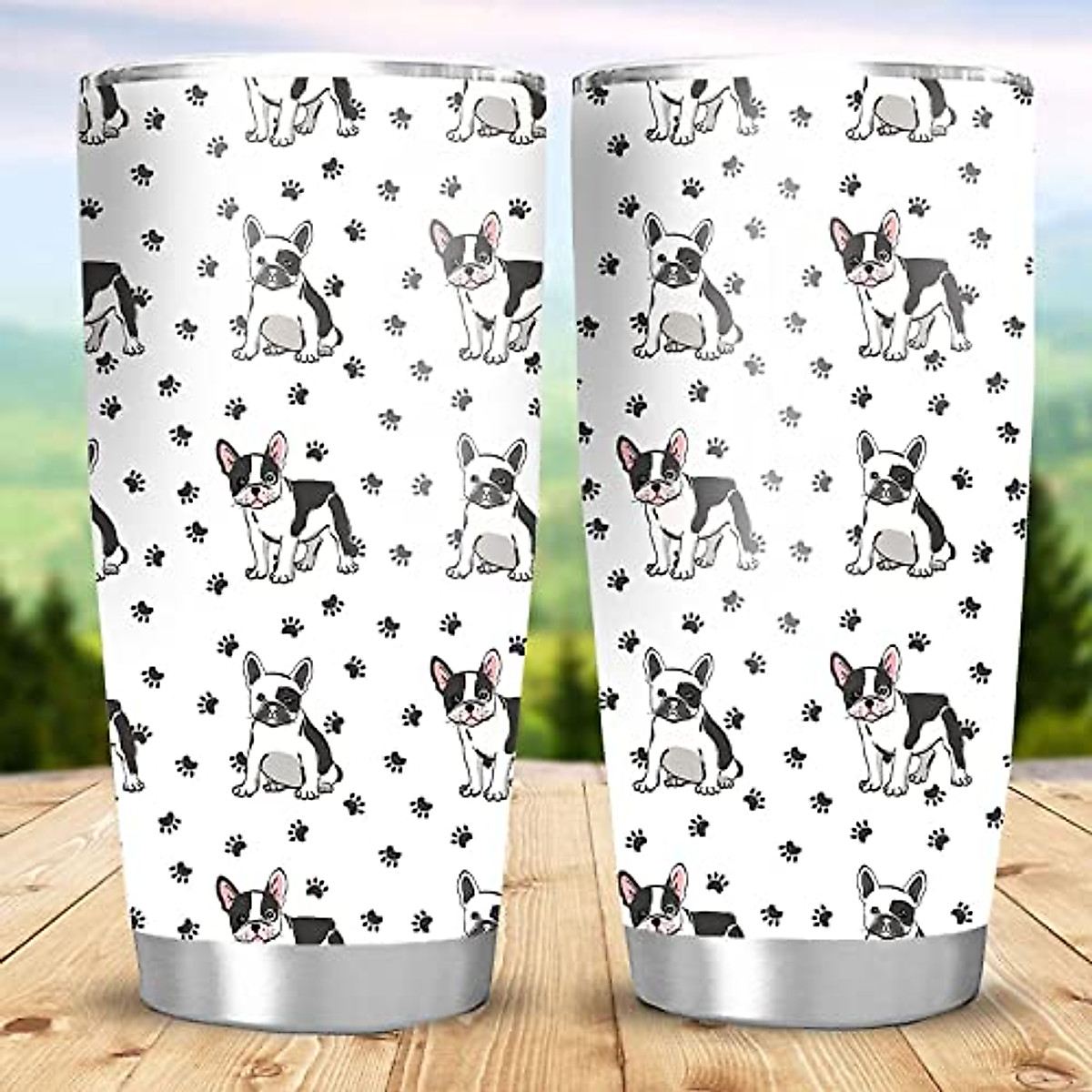Waldeal Cute French Bulldog Coffee Mug Stainless Steel Tumbler with Lid, Double Wall Vacuum Insulated Travel Mug for Women Men Birthday or Christmas Gifts, 20oz