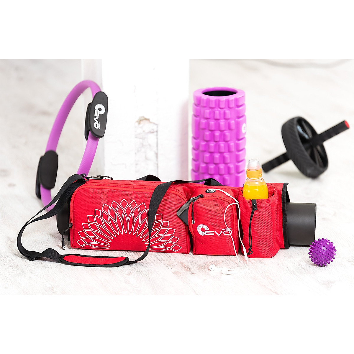 Yoga Mat Bag with Separate Shoe Compartment, Padded Pockets and Metallic Accessories (grey 2)