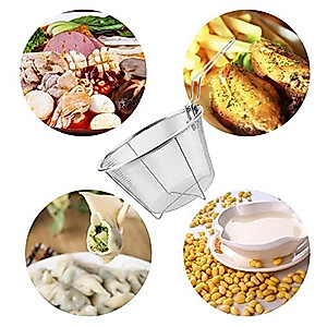 Round Wire Fry Basket,Stainless Steel Fryer Basket Deep Fry Basket with Handle Fryer Strainer for Pot Mini Fish Fry Fryer Strainer with Long Handle Cooking Tool