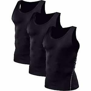 NELEUS Men's Athletic 3 Pack Compression Under Base Layer Sport Tank Top,Black,M,EUR L