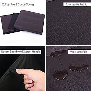 LotFancy Storage Ottoman Cube, Brown Foot Stool Ottoman,13x12x12 inch Square Ottoman with Lid, Faux Leather Seat for Dorm