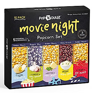 Popcorn Movie Night Popcorn Seasoning Popcorn Kernels, 5 Gourmet Popcorn Kernels and 5 Popcorn Flavoring variety, Non-GMO Movie Night Supplies Snack, Popcorn Gift Baskets - 10 Pack