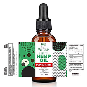Organic Hemp Seed Oil (4 Oz), Peppermint Flavor, High Potency 30,000 mg - Natural Pain Relief, Helps Sleep, Relaxation & Mood, Transparent Hemp Oil Dosage, Non-Habit Forming - Non-GMO, Vegan