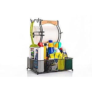 CINAI Grill Caddy, Paper Towel Holder, BBQ & Picnic Caddy, Grill Utensil Organizer, Condiment Bottles Organizer for BBQ, Cleaning Caddy, 3 Hanging Hooks, Bamboo Handle, Large, Black