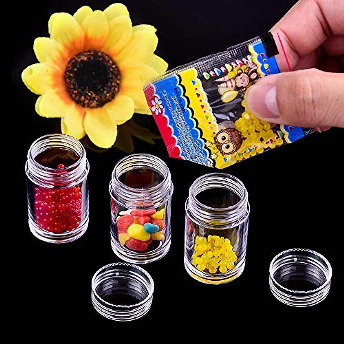 Coopay Plastic Large Beads Boxes Storage Container Set with 30 Pieces Storage Jars Diamond Painting Accessory Box Transparent Bottles with Lid for DIY Diamond, Nail and Small Items (1.85 x 1 Inch)