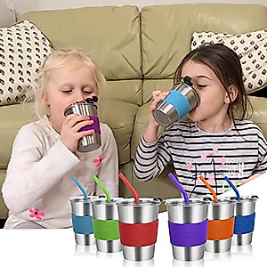 Wownnic Kids Cups with Lid and Straw- 6 Packs 12Oz Stainless Steel Cups for Kids– Leakproof Closed Buckles Kids Tumblers– Comfortable and Safe Sippy Cups- Spill Proof Toddler Cups