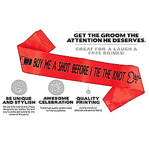 Brosash "Buy Me a Shot Before I Tie The Knot Red Bachelor Bachelorette Party Sash Black Lettering Bride Gifts Bridal Shower Favors Engagement Set Women Men Wedding Ideas Decorations Funny Decor
