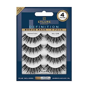 Eylure False Lashes, Definition No. 126 with Adhesive Included, 4 Pairs