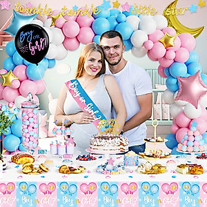 Hombae Twinkle Twinkle Little Star Gender Reveal Decorations, Star Boy or Girl Gender Reveal Decorations Balloon Garland Banner Tablecloth Box Cutout Backdrop Cake Cupcake Topper Poster Sash 172 PCs