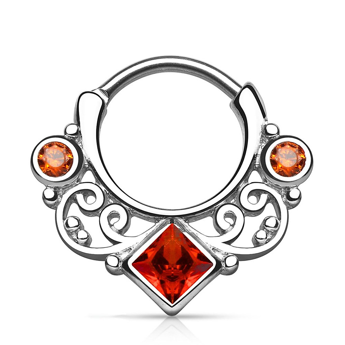 Dynamique 16G Lace Swirl Gem with Square CZ Center Septum Clicker (Red)