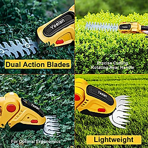 24V Hedge Trimmer Cordless & Grass Shear, Yeelan 2 in 1 Handheld Shrub Trimmer Electric Bush Trimmer, Portable Power Hedge Shears & Grass Cutter with 2 Pcs Rechargeable Batterys for Garden & Lawn