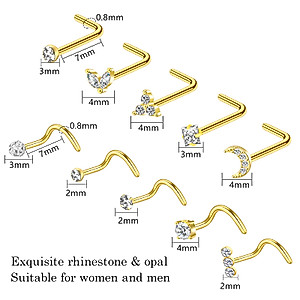 ONESING 18 PCS 20G Gold Nose Rings for Women Surgical Stainless Steel Nose Piercings Jewelry Nose Rings Hoops L Shape Nose Studs Nose Jewelry Screw Helix Earrings for Women Me