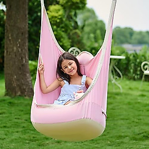 CO-Z Upgraded Kids Pod Swing, Hanging Pod Swing Chair with Inflatable Cushion, Child Hanging Hammock Swing for Indoor and Outdoor, Sensory Pod Swing for Kids (Two Straps, Pink)