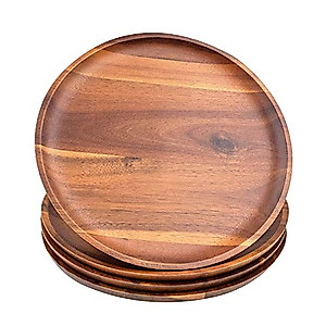 AIDEA Acacia Wood Dinner Plates, 11Inch Round Wood Plates Set of 4, Easy Cleaning & Lightweight for Dishes Snack, Dessert, Unbreakable Classic Plate