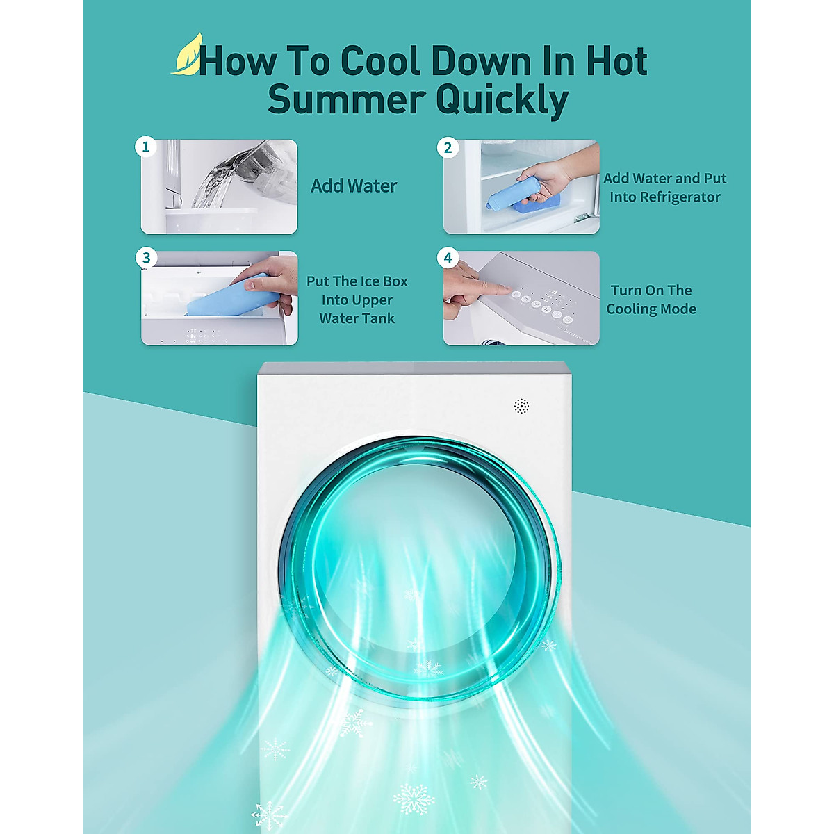 Evaporative Air Cooler, Bladeless Tower Fan & Humidifier with 3 Modes, Portable Swamp Fan with Oscillation, 3 Speeds, 1 Gallon Water Tank, Remote Control, Timer, for Home Indoor