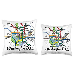 Washington DC Tourist Gift & Souvenir Co. Metro Map of Washington DC Art Gift City Rail Transit Subway Throw Pillow, 18x18, Multicolor