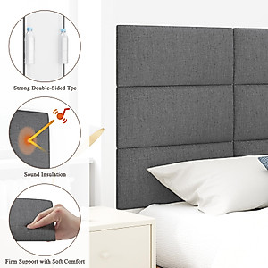 Amoveo Queen Headboard, Wall Mounted Peel and Stick Headboard, Upholstered Fabric Tufted Headboard for Queen Size, Soundproof Wall Panels, DIY Headboard Panels for Bedroom Modern(9 Panels, 10"x24")