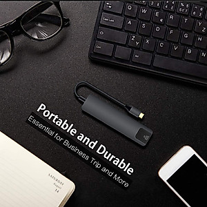 USB C Hub, USB C to Ethernet HDMI USB Adapter with 1000Mbps Ethernet Port, 4K HDMI, 2 USB 3.0 and USB 3.1 Charging Ports, Compatible with MacBook/Pro/Air, Android Phone, Laptops, Tablet and etc