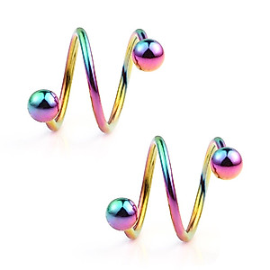 Ruifan 16G Stainless Steel Double Twist Ear Plug Earring Spiral Helix Stud Lip Ring Body Piercing Jewelry 10mm 6Pairs