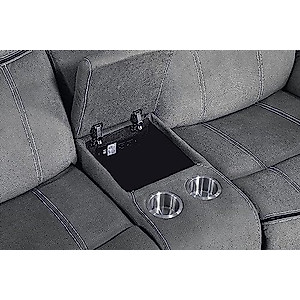 Acme Zubaida Reclining Loveseat with USB Dock and Console in 2-Tone Gray Velvet