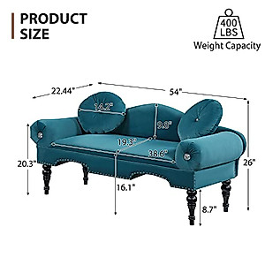 GNIXUU 54” Modern Small Loveseat Sofa, Mid Century Love Seat Couch Settee Velvet Tufted 2 Seater Couches Bedside Entryway Bench with 2 Pillows Nailhead Trim for Bedroom, Living Room(Teal)