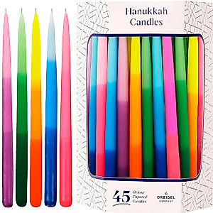 The Dreidel Company Dripless Deluxe Tapered Hanukkah Candles, Multicolored 3-Tone Pastel Decorations, Chanukkah Menorah Candles for All 8 Nights of Chanukah (Single)