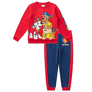 Paw Patrol Nickelodeon Marshall, Chase and Rubble Boys’ Sweatshirt and Jogger Set for Toddler and Little Kids – Navy/Red