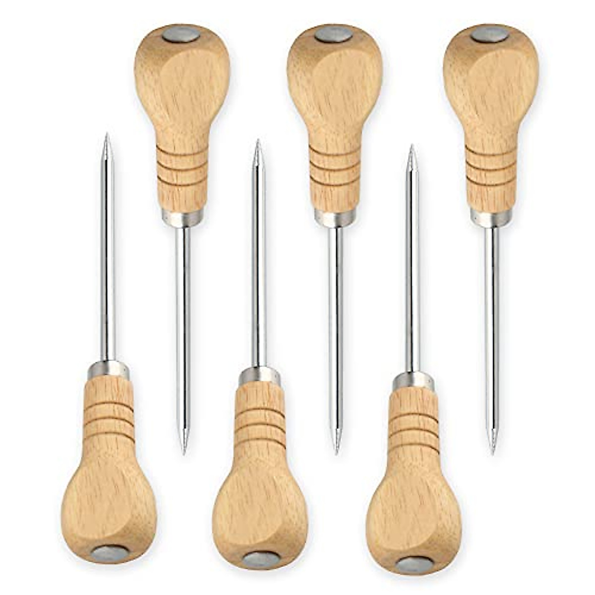 Yzurbu 6pcs Ice Pick for Breaking Ice, Stainless Steel Ice Pick Tool with Safety Wooden Handle for Kitchen