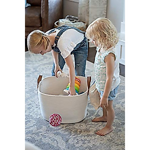 Sweetzer & Orange Large Woven Cotton Rope Storage Basket (Vegan Handles) - Blanket Storage Baskets, Laundry Basket, Toy Storage, Nursery Hamper - Decorative Off White Basket for Living Room