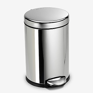 simplehuman 4.5 Liter / 1.2 Gallon Round Bathroom Step Trash Can, Polished Stainless Steel
