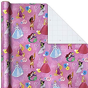 Hallmark Disney Princess Wrapping Paper with Cut Lines (Pack of 3, 60 sq. ft. ttl.) with Cinderella, Ariel, Mulan, Jasmine, Snow White and Belle for Birthdays, Christmas or Any Occasion