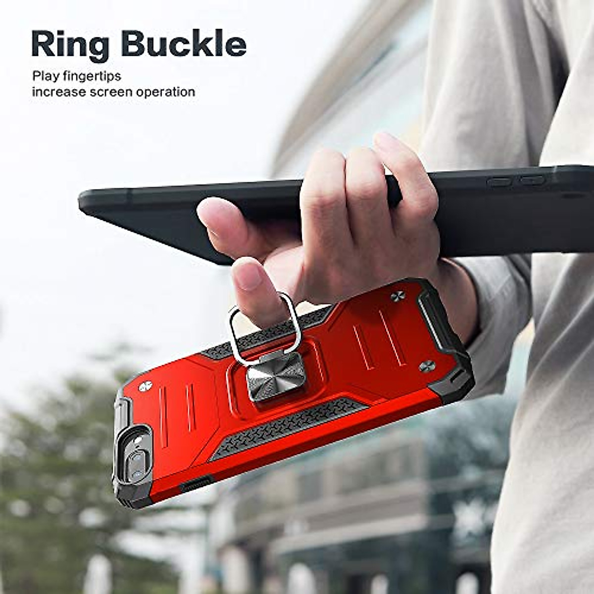 IDYStar iPhone 8 Plus Case with Screen Protector,Shock Absorption Drop Test Cover with Car Mount Kickstand Lightweight Protective Phone Case for iPhone 8 Plus iPhone 7 Plus iPhone 6S Plus, Red