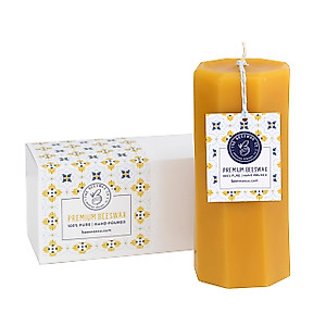 The Beeswax Co Pillar Beeswax Candle - Natural Honey Scented - Long-Lasting & Eco-Friendly - Cotton Wick - Slow Burning - Hand Poured Pure Organic Bees Wax - Spiral Octagon