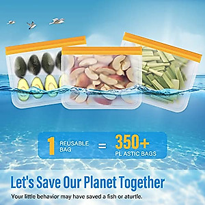 Reusable Food Storage Bags, 6 Pack BPA Free Reusable Freezer Bags Reusable Gallon Bags Sandwich Bags Snack Bags, Extra Thick Leakproof Silicone Lunch Food Bags for Meat Fruits and Vegetables