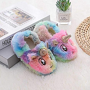 Toddler Boys Girls Fuzzy Slippers Kids Cute Cartoon Unicorn Dinosaur Bunny Shoes Non-Slip Animals Fluffy Plush House Slippers Fur Lined Warm Indoor Bedroom Shoes